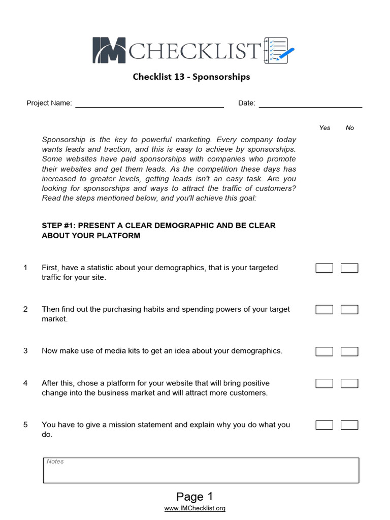 Effective Sponsorship Strategies Checklist | PDF | Sponsor (Commercial ...