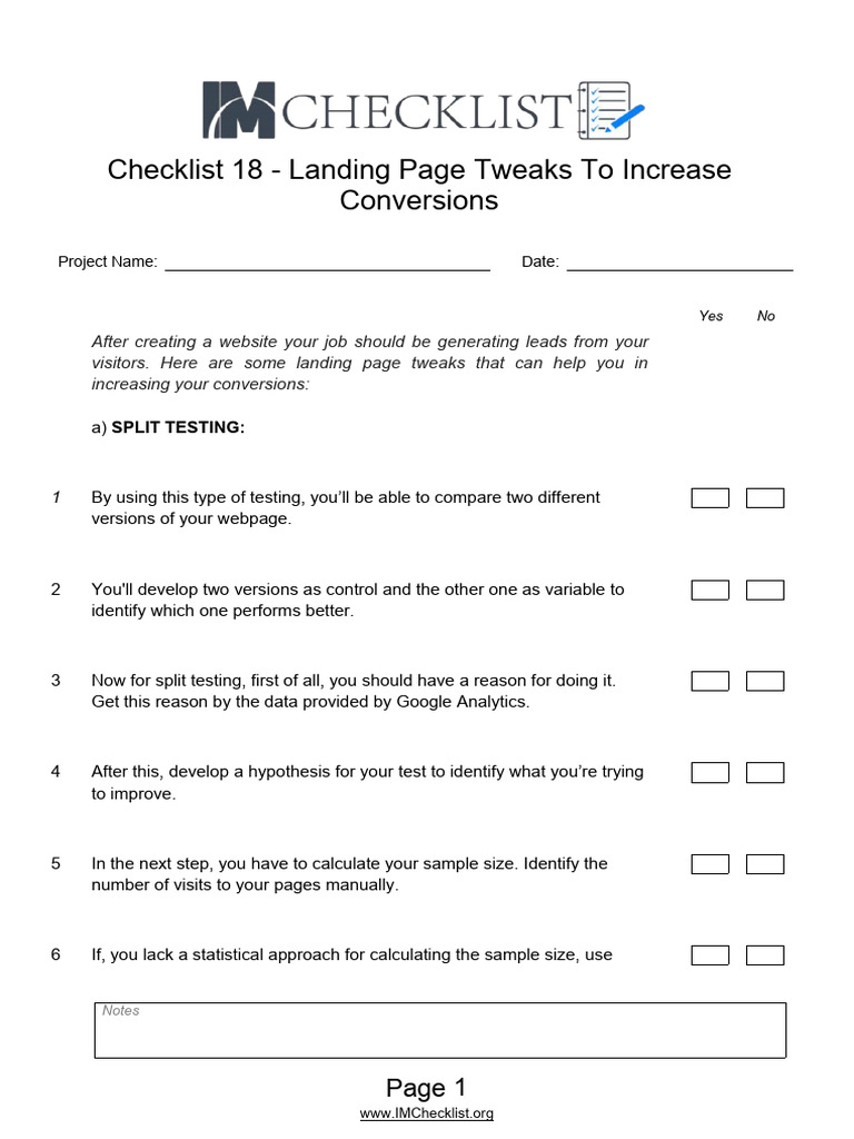 Landing Page Audit Checklist | PDF | Scientific Method