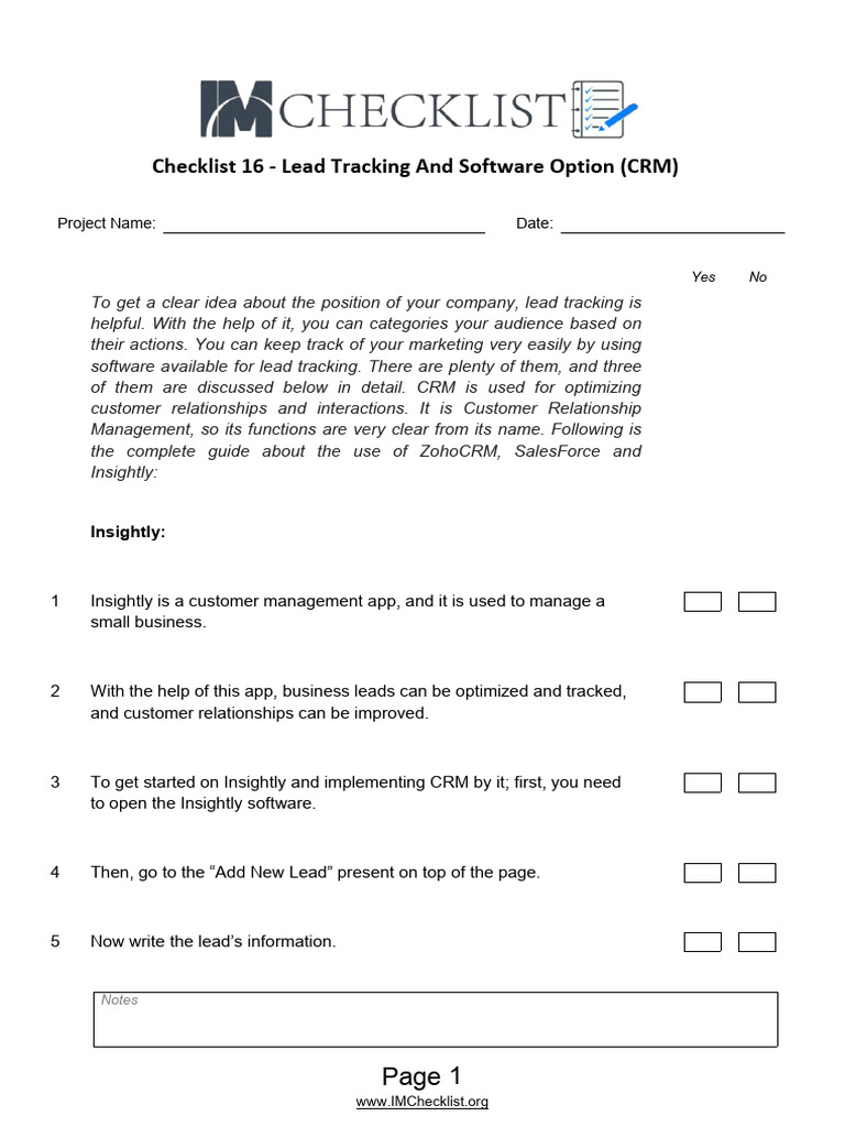 Checklist 16 Lead Tracking and Software Option CRM | PDF | Customer ...