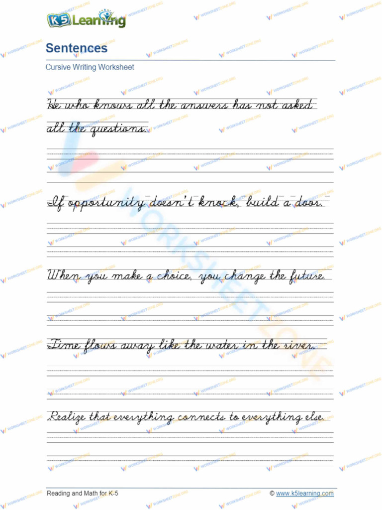 Sentence Handwriting Practice Worksheet | PDF