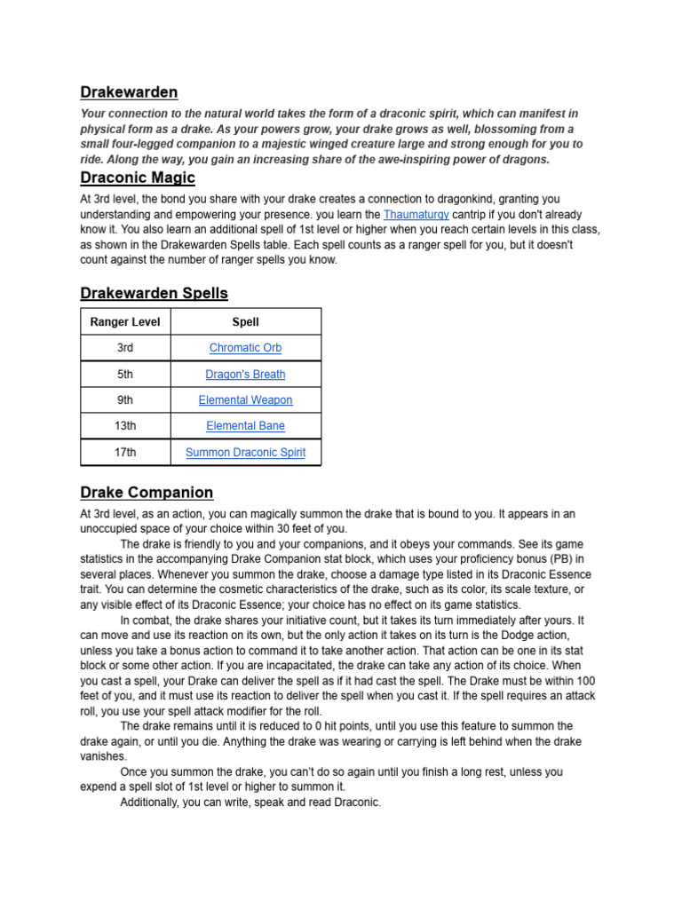 Drakewarden: Ranger Class Overview | PDF | Gaming | Role Playing Games