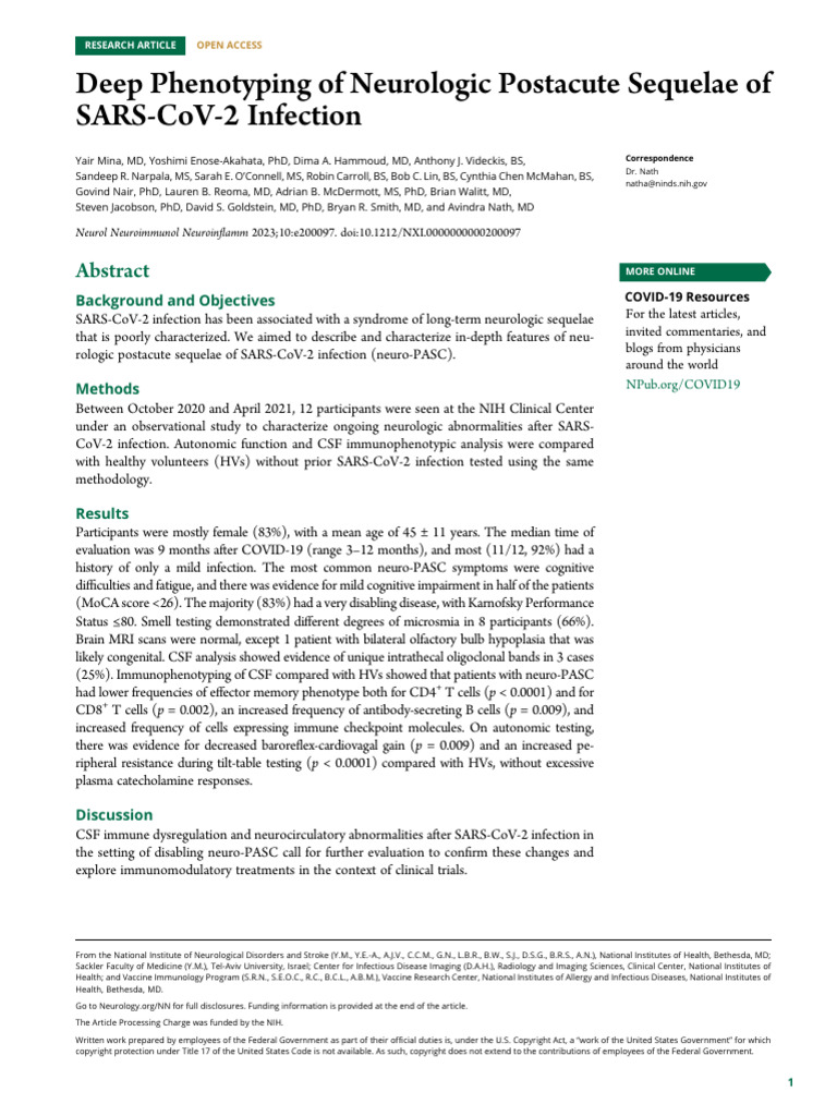 Deep Phenotyping of Neurologic Postacute Sequelae of SARS-CoV-2 ...