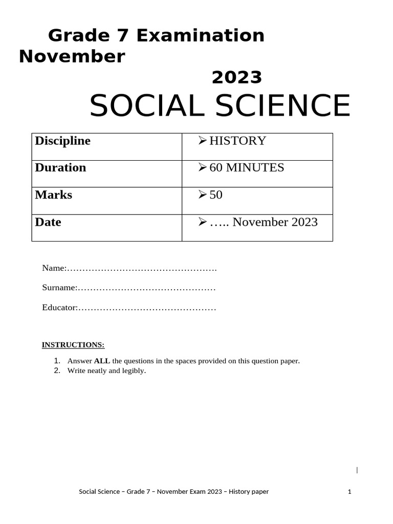 Grade 7 Social Science History Exam 2023 | PDF | Frontier