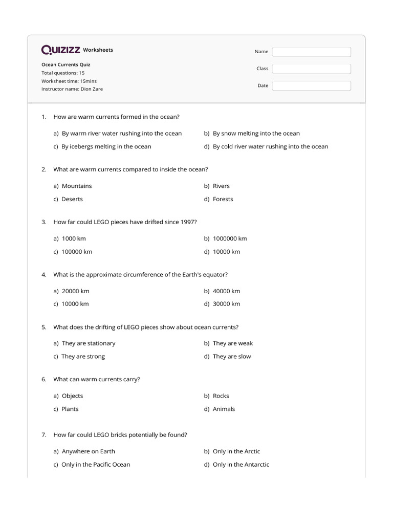 Ocean Currents Quiz - Quizizz | PDF | Oceans | Earth