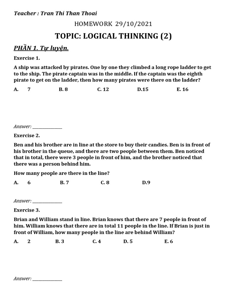 Timo - Homework 29-10. Logical Thinking | PDF