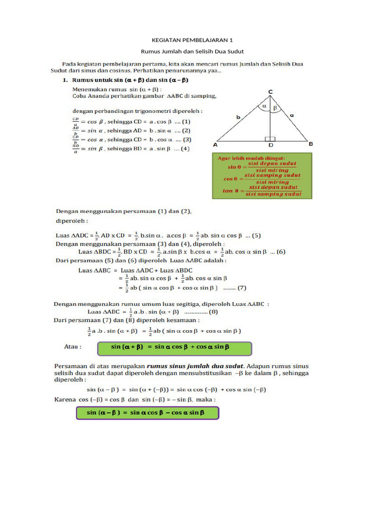 Rumus Jumlah Dan Selisih Dua Sudut | PDF