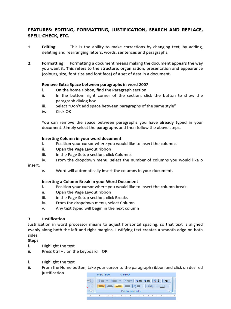 Features Word Processing | PDF | Paragraph | Text