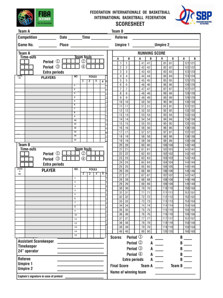 FIBA Basketball Score Sheet Template | PDF