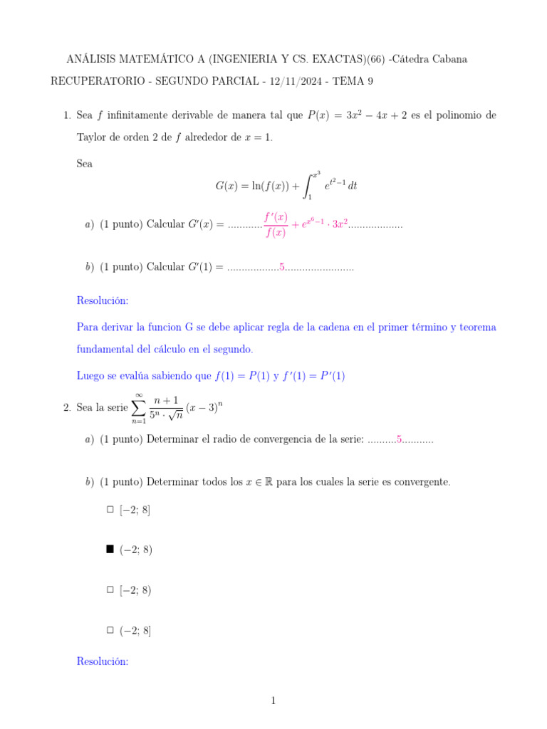Respuestas 2024 2C 2P Tema 9 Recu | PDF | Matemáticas | Análisis matemático