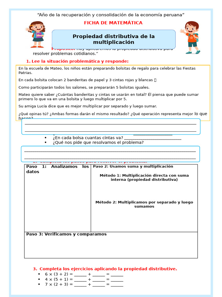 Ficha Mate Juev 26 Prop Distributiva | PDF | Multiplicación | Matemáticas
