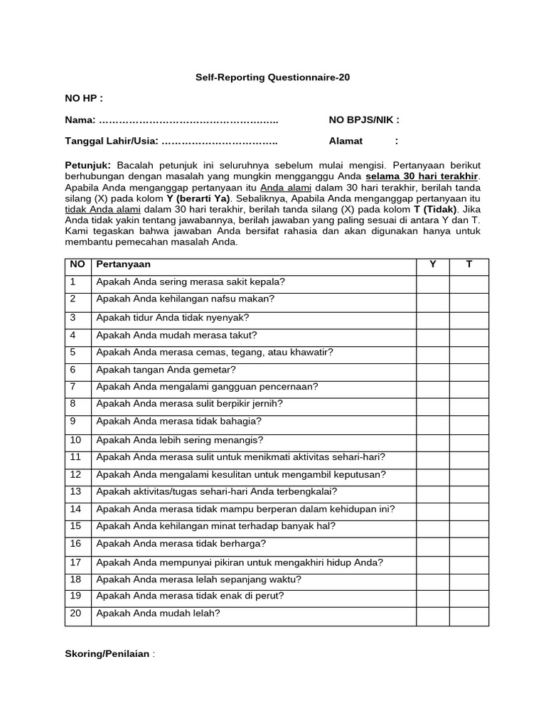 SRQ 20 Kuesioner Deteksi GME | PDF