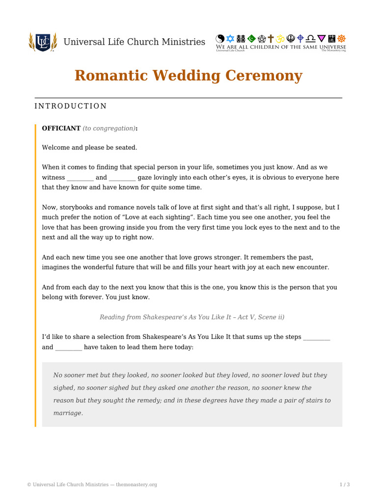 ULC Romantic Wedding Script | PDF