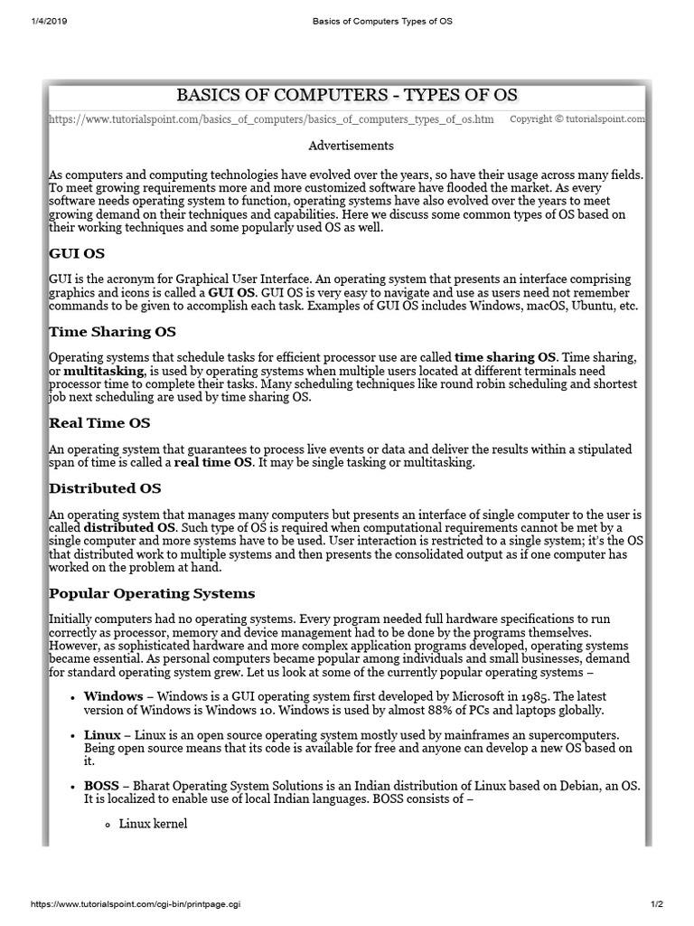 Basics of Computers Types of OS | PDF | Operating System | Graphical User Interfaces