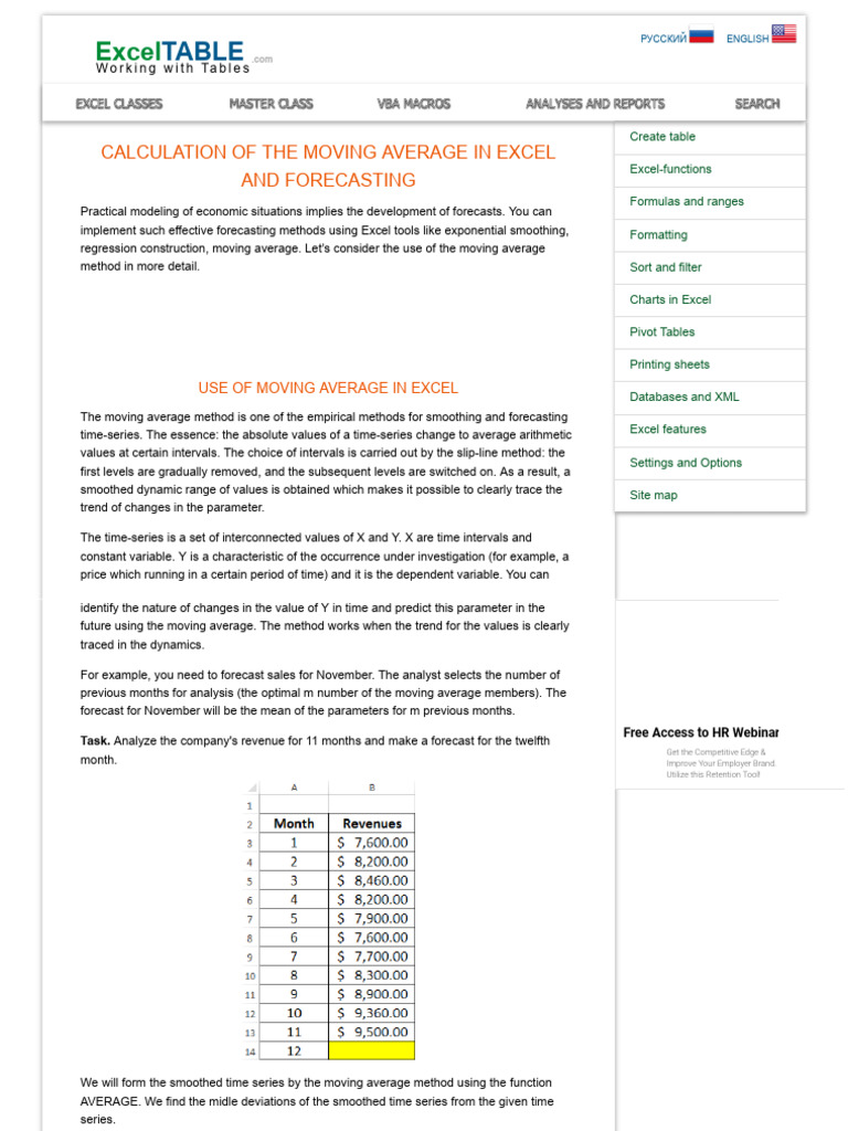 Calculation of The Moving Average in Excel and Forecasting | PDF ...