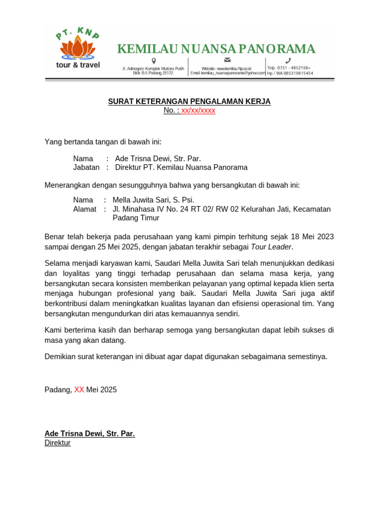 Surat Pengalaman Kerja | PDF