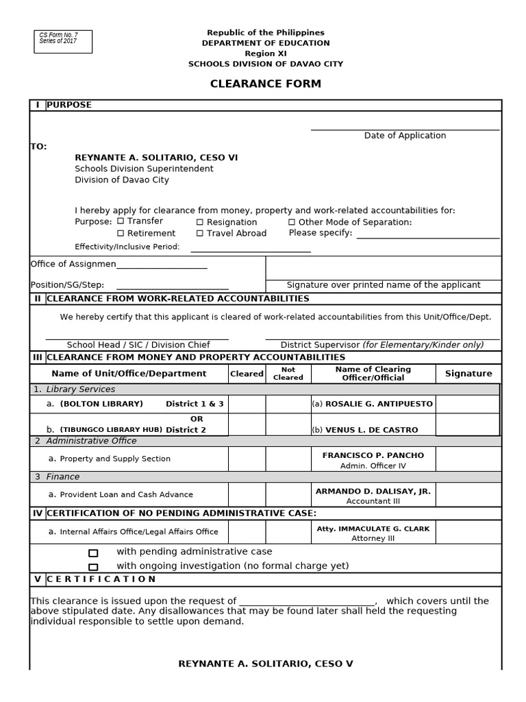 Division Clearance Form | PDF