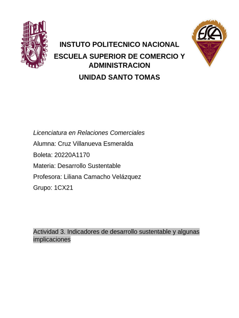 Actividad3 Indicadores | PDF | Sustentabilidad | Entorno natural