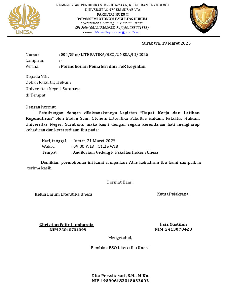 004. TOR & SPm Pemateri Ibu Ayu Latihan Kepenulisan | PDF