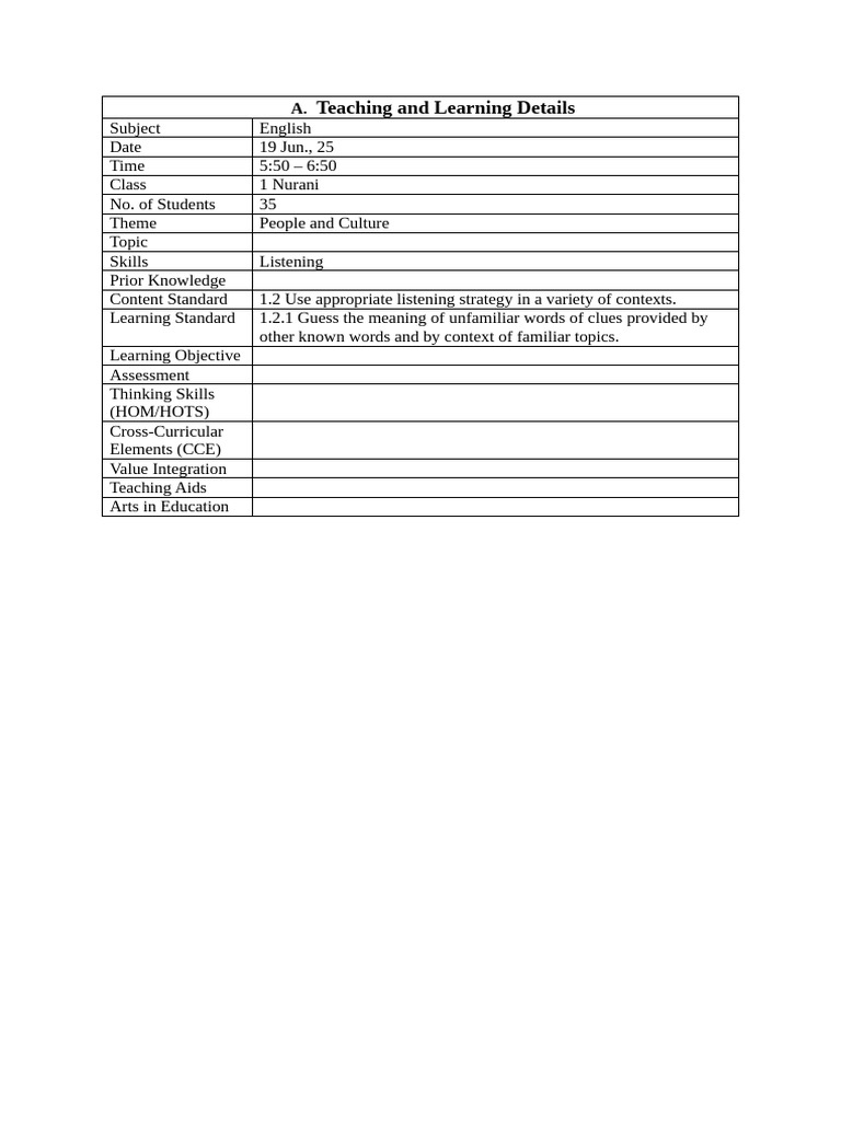 English Listening Skills Lesson Plan | PDF | Teachers | Educational ...