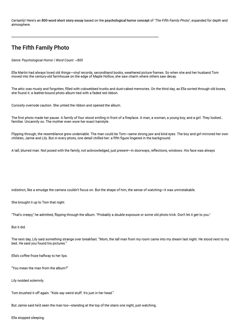 The Fifth Family Photo: 800-Word Short Story Essay Psychological Horror ...