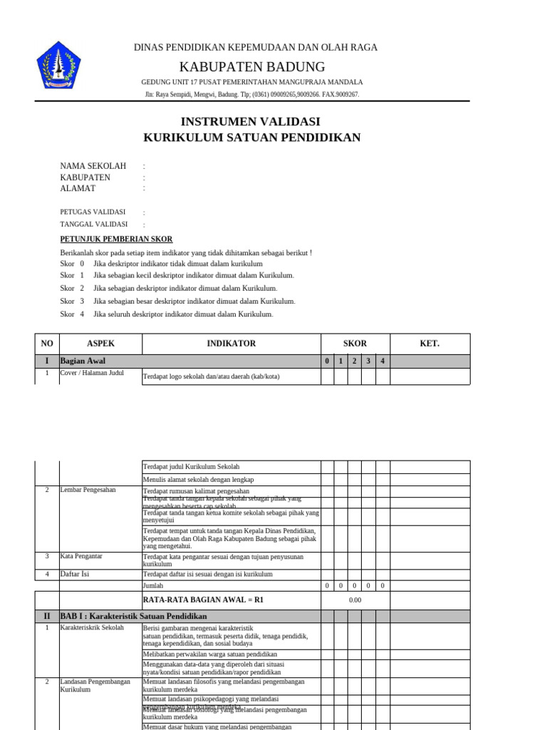 VALIDASI - KURIKULUM - MERDEKA - .2025-2026 - Skala Likert (0,1,2,3,4) - 1 | PDF