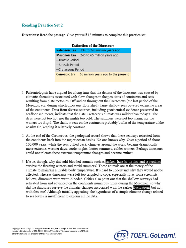 TOEFL Ibt Reading Practice Sets 8 10 | PDF | Cretaceous | Earth Sciences