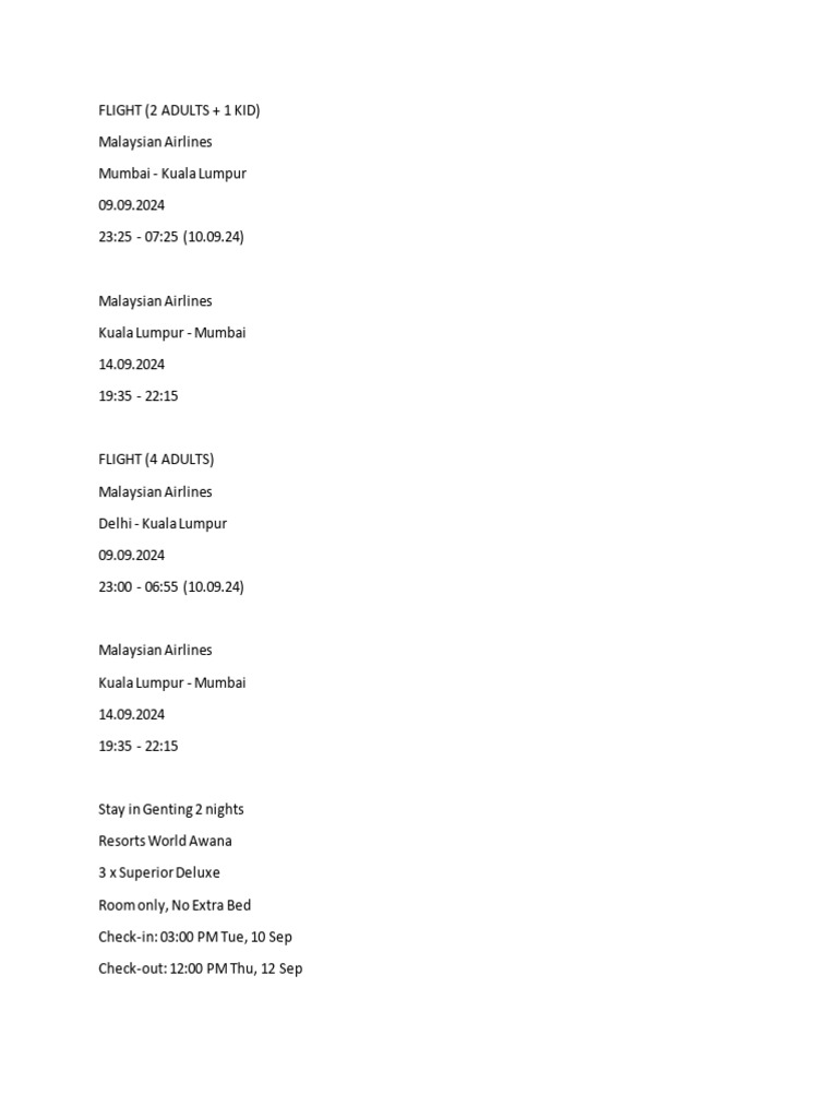 Malaysia Group Tour Itinerary 2024 | PDF