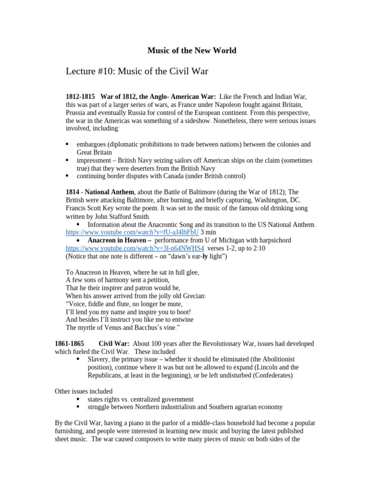 Lecture 10 - Music of The Civil War | PDF
