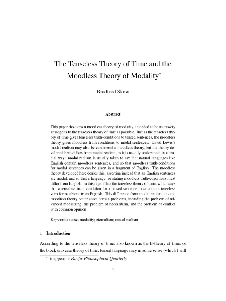 The Tenseless Theory of Time and The Moodless Theory of Modality, by ...