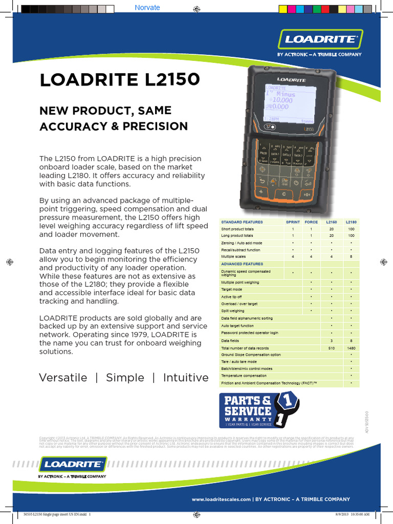 LOADRITE L2150: Precision Onboard Scale | PDF | Accuracy And Precision ...