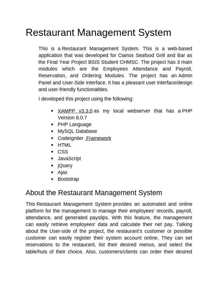 Restaurant Management System | PDF | Menu (Computing) | J Query