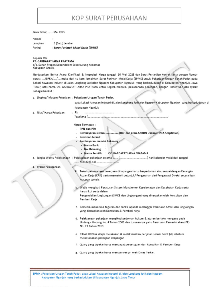 Contoh SPMK Nganjuk - Pekerjaan Urugan Tanah - Ef | PDF