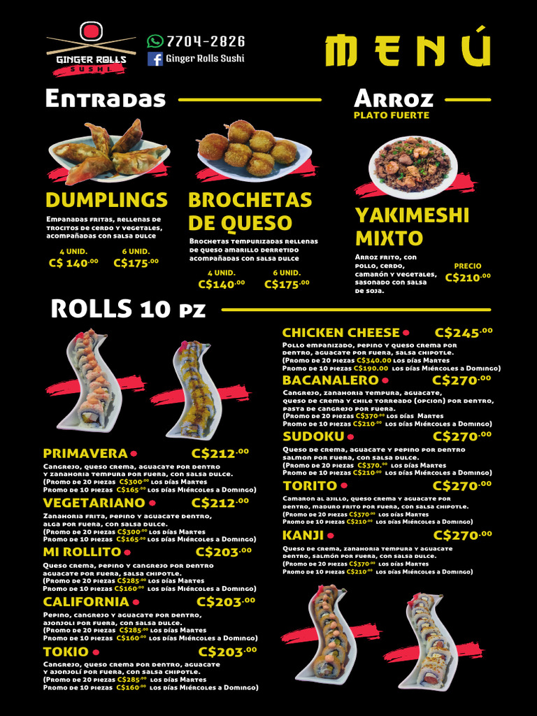 Menú Ginger Roll 4MEDIA 2025 | PDF | Sushi | Cocina occidental