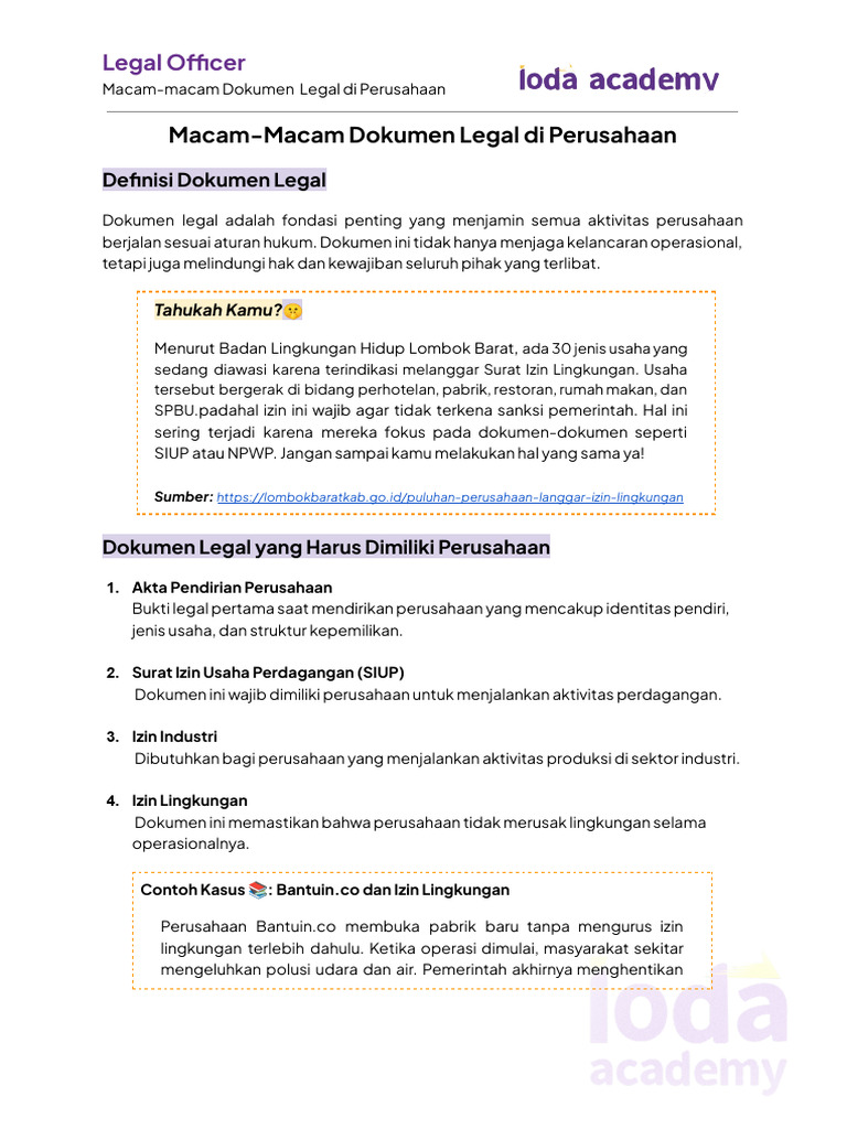 Dokumen Legal Penting untuk Perusahaan | PDF
