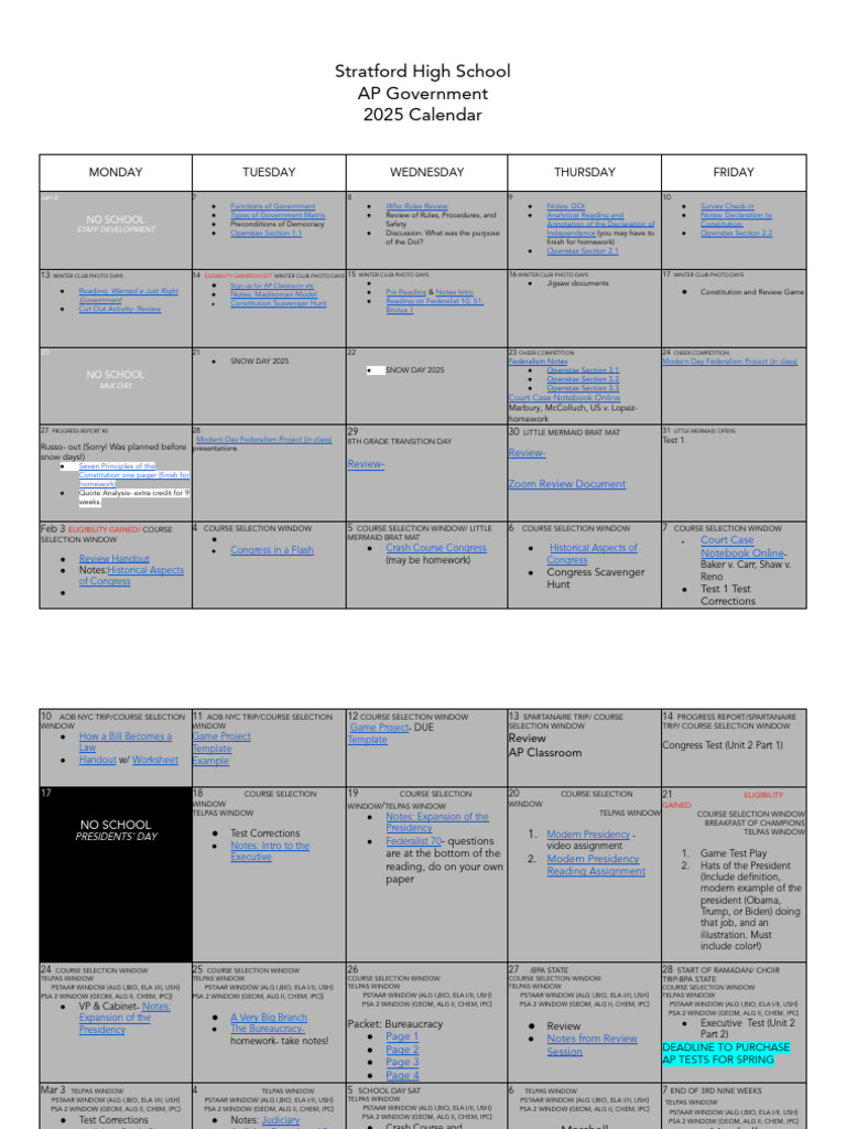 Russo, Sara AP Gov Student Calendar 2024-2025 | PDF | Government