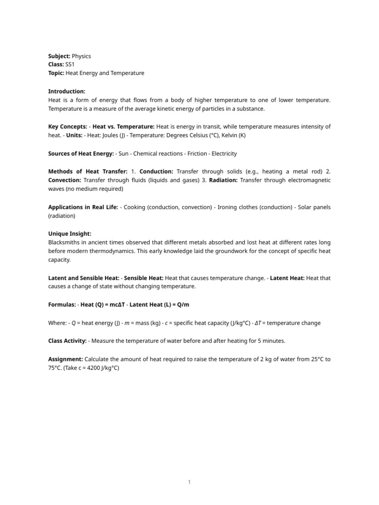 Ss1 Physics Heat Energy | PDF