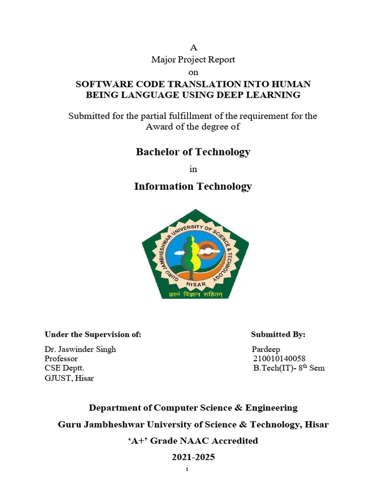 Pardeep Major Project Report | PDF | Deep Learning | Software Development