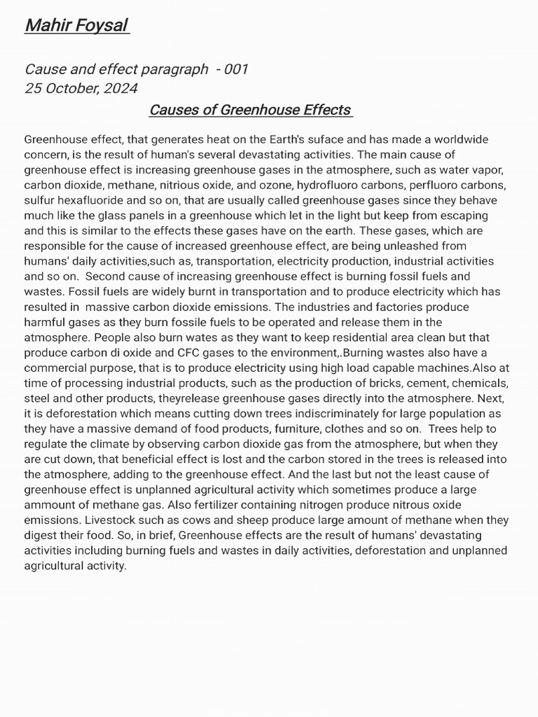 Cause and Effect Paragraph | PDF