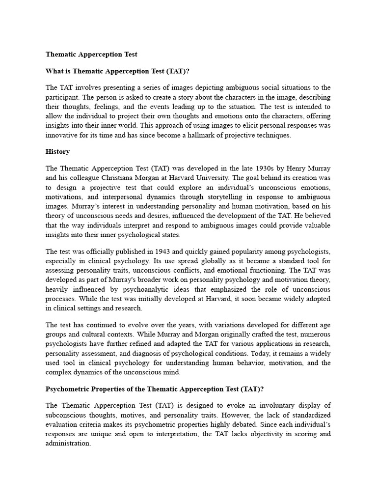 Thematic Apperception Test | PDF | Behavioural Sciences | Psychological ...