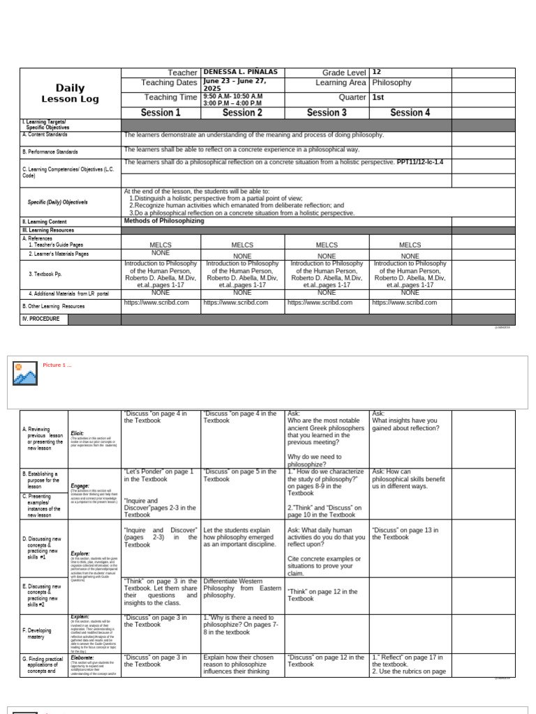 Grade 12 Philosophy Daily Lesson Plan | PDF | Learning | Cognition