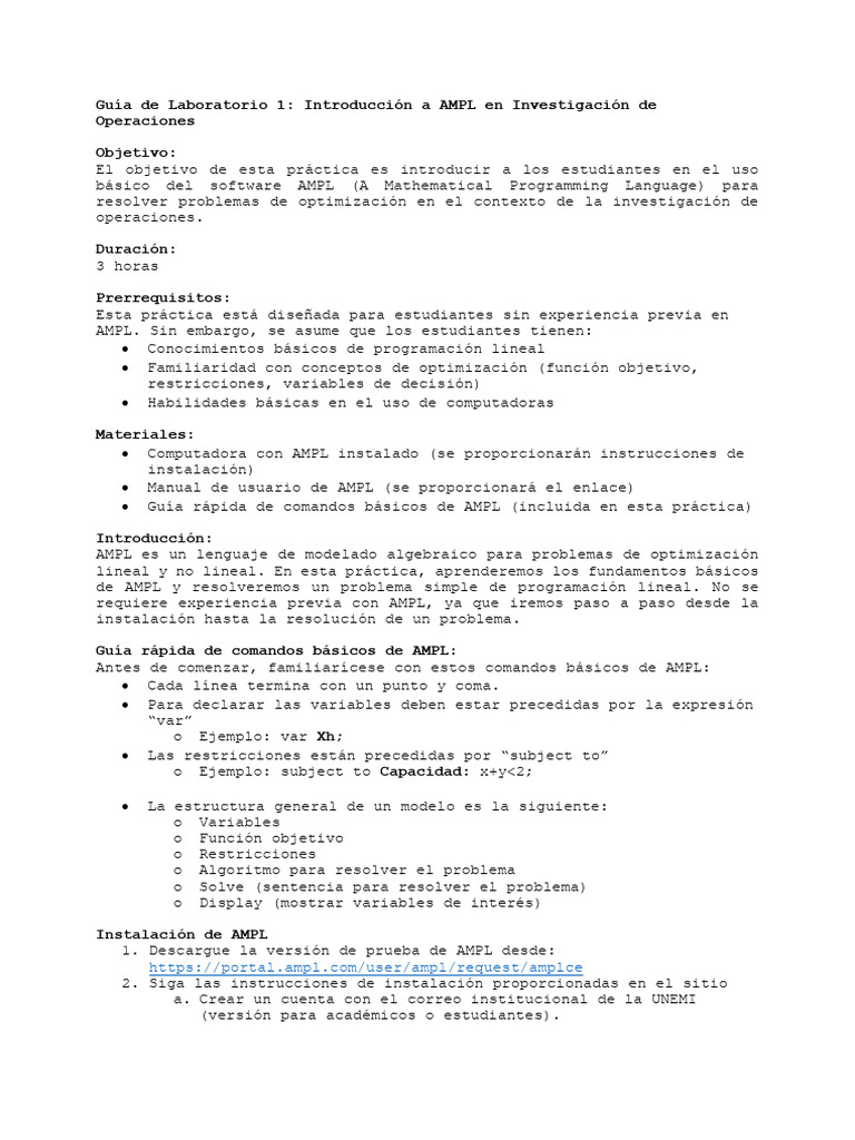 Introducción a AMPL en Optimización | PDF | Programación de ...