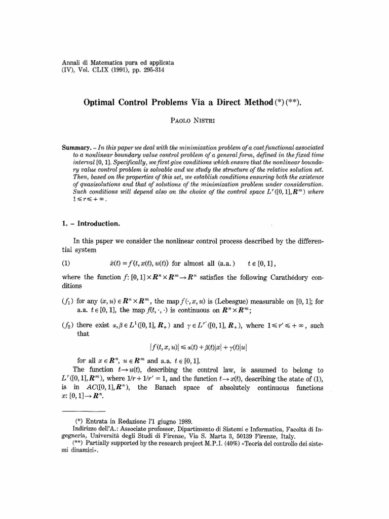 Optimal Control Problems Via A Direct Me | PDF | Compact Space ...