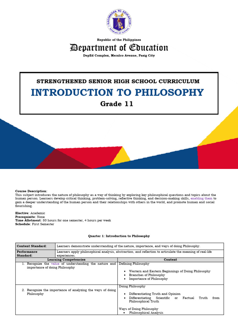 Introduction to Philosophy Curriculum | PDF | Reason | Truth