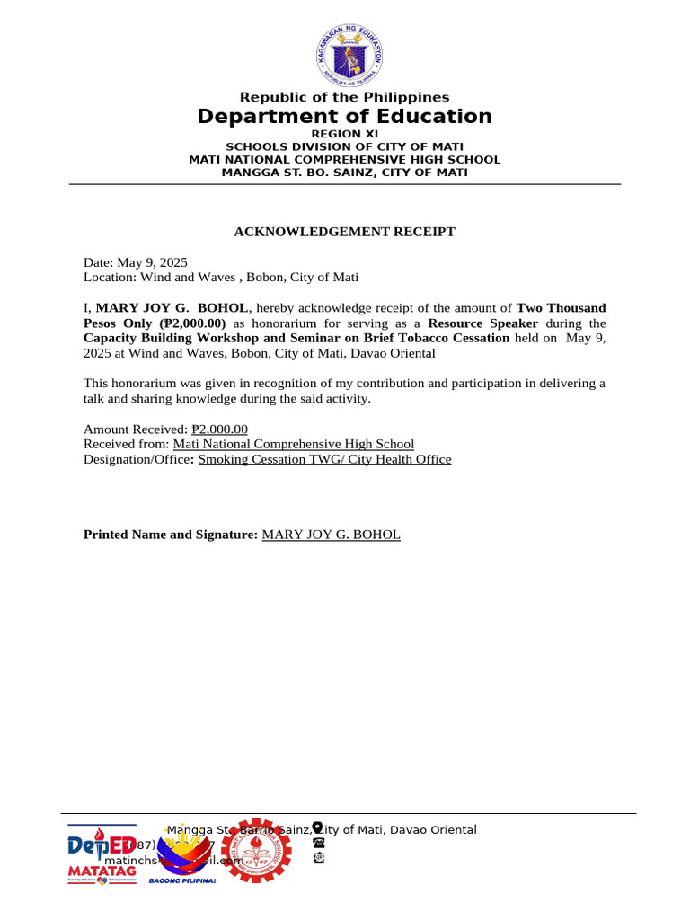 Acknowledgement Recept | PDF