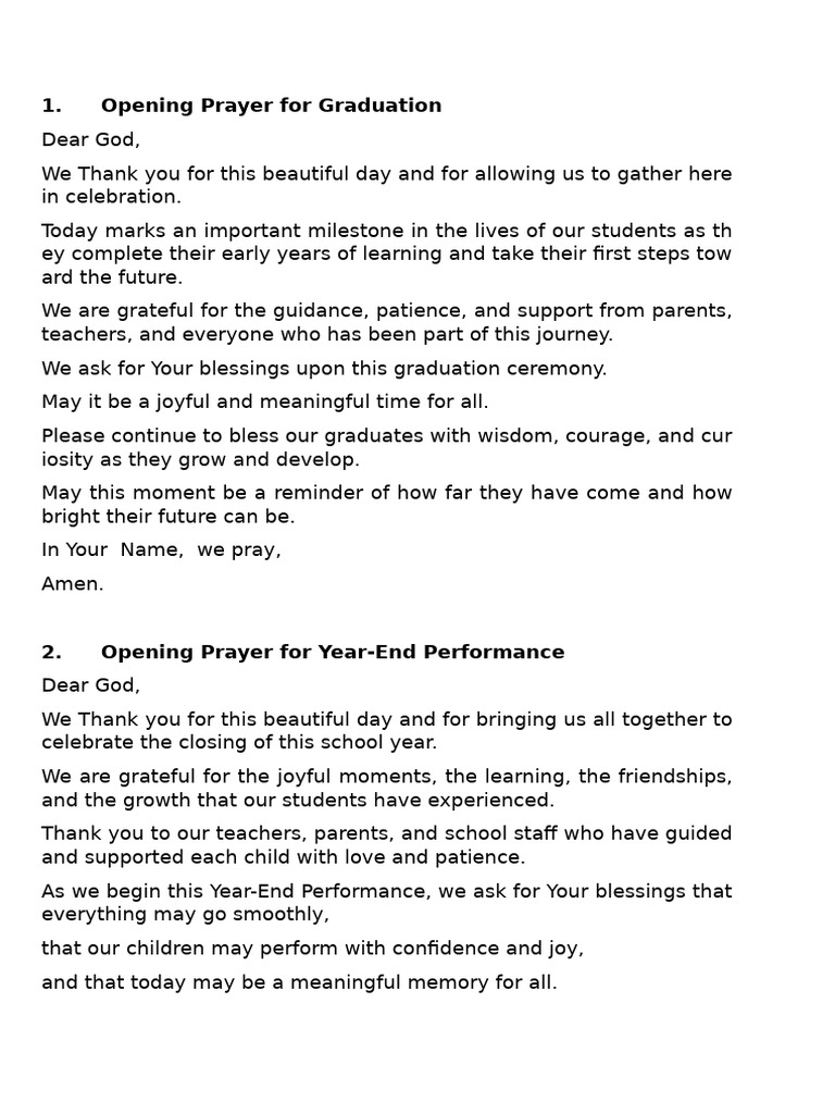 Prayers Script Graduation & Year End Performance 2025- Approved | PDF