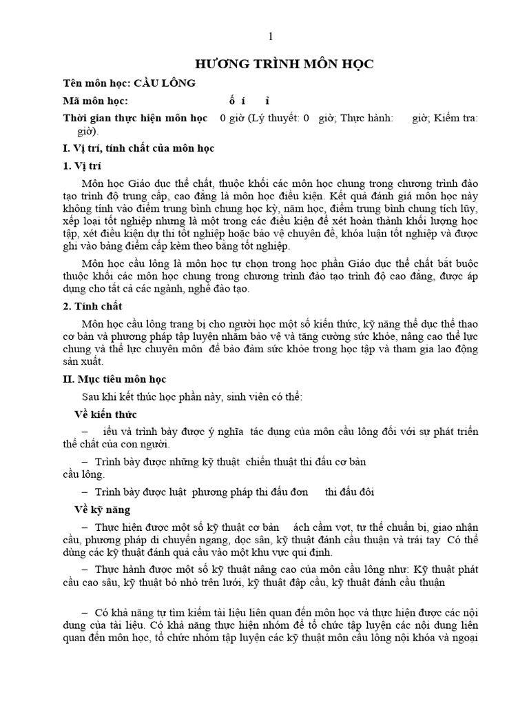 7.3. Ctmh Mon Cau Long - 234018 - 2tc | PDF