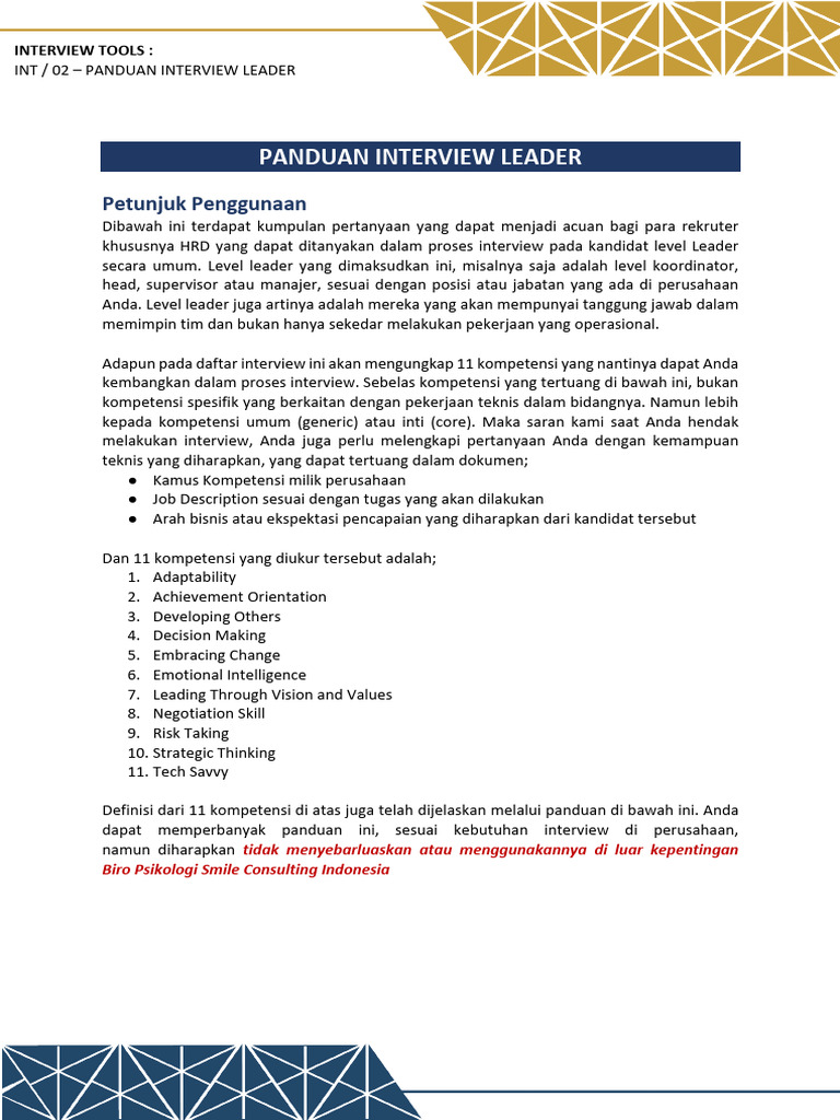 Panduan Interview untuk Level Leader | PDF