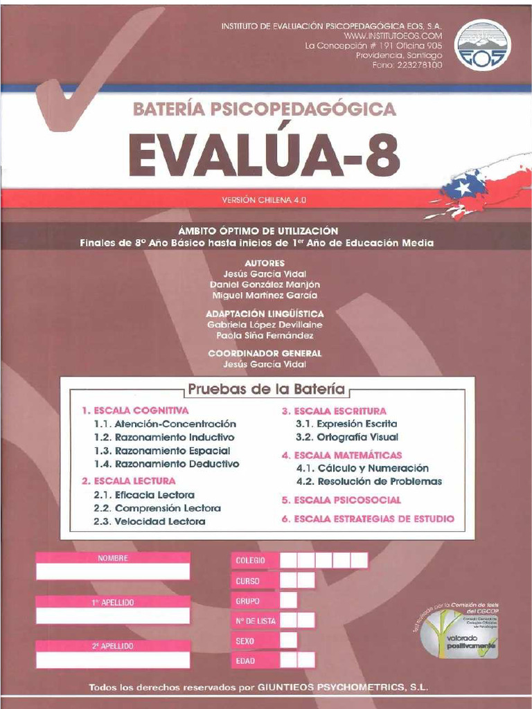 PDF Cuadernillo Evalua 8 | PDF