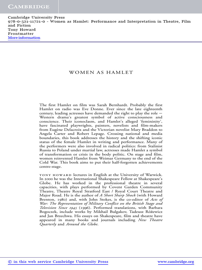 Howard07 Woman As Hamlet - Performance and Interpretation in Theatre ...
