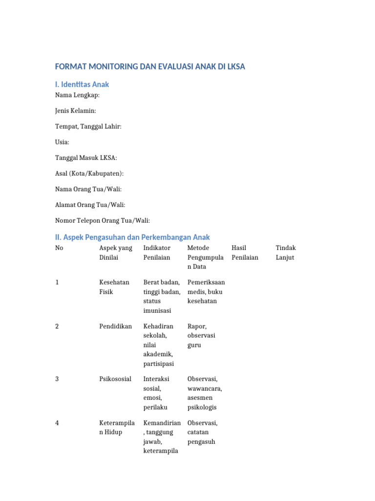 Format - Monev Anak LKSA | PDF